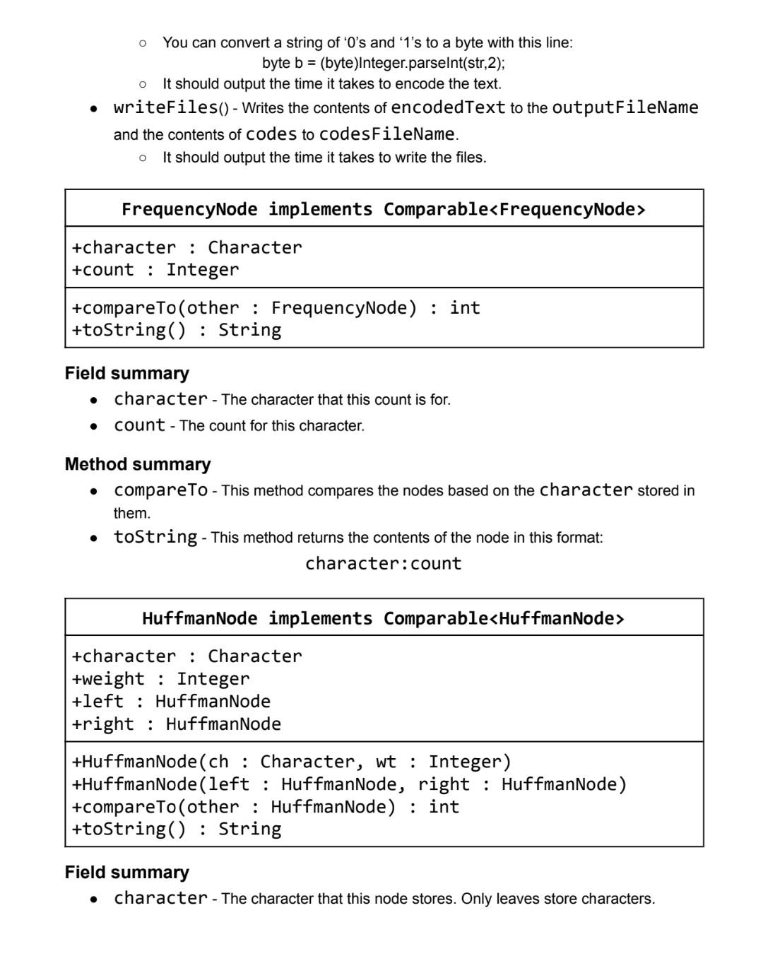 Solved Java, I need extractCodes, encode, write files, and | Chegg.com