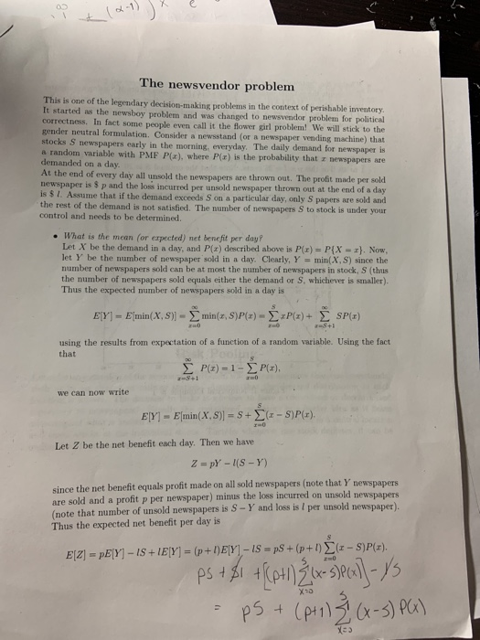 Solved 4. (5 points) In the Newsvendor problem, suppose the | Chegg.com