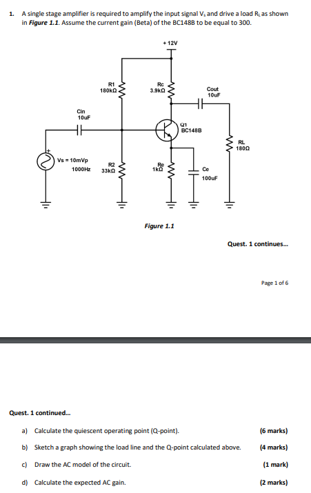 Solved Quest. 1 ﻿continued...a) ﻿Calculate the quiescent | Chegg.com