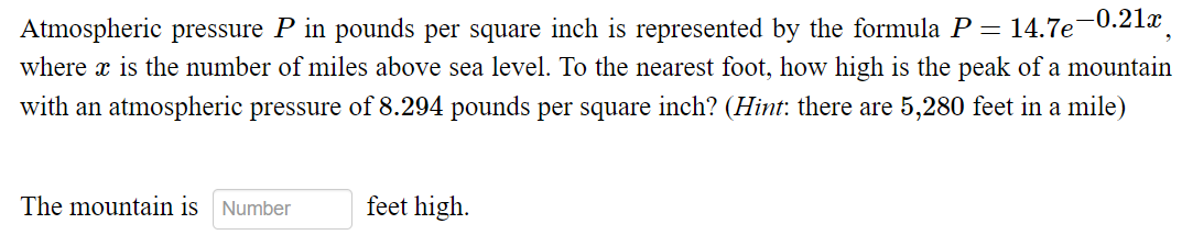 Solved Atmospheric pressure P ﻿in pounds per square inch is | Chegg.com
