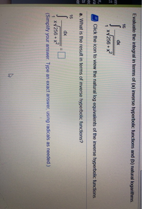 Solved Evaluate the integral in terms of (a) inverse | Chegg.com