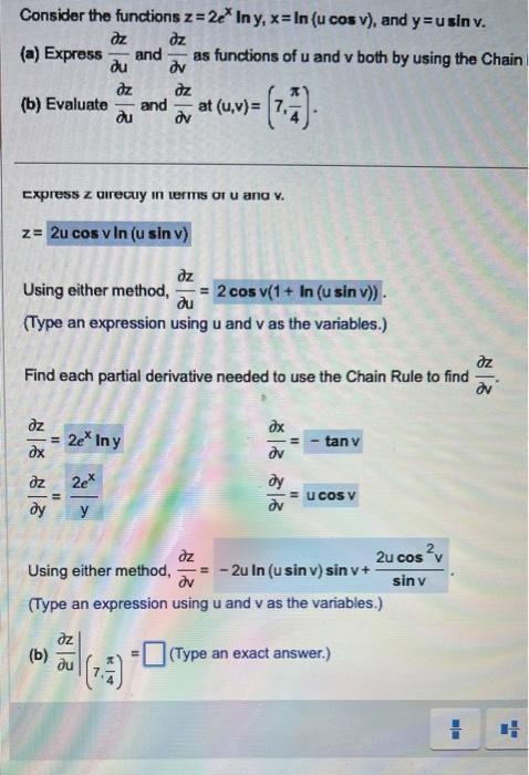 Solved Consider the functions z=2exlny,x=ln(ucosv), and | Chegg.com