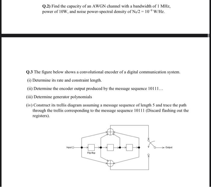 Solved Q.2) Find the capacity of an AWGN channel with a | Chegg.com