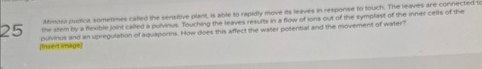 Solved Mimosa pudica, sometimes called the sensitive plant, | Chegg.com