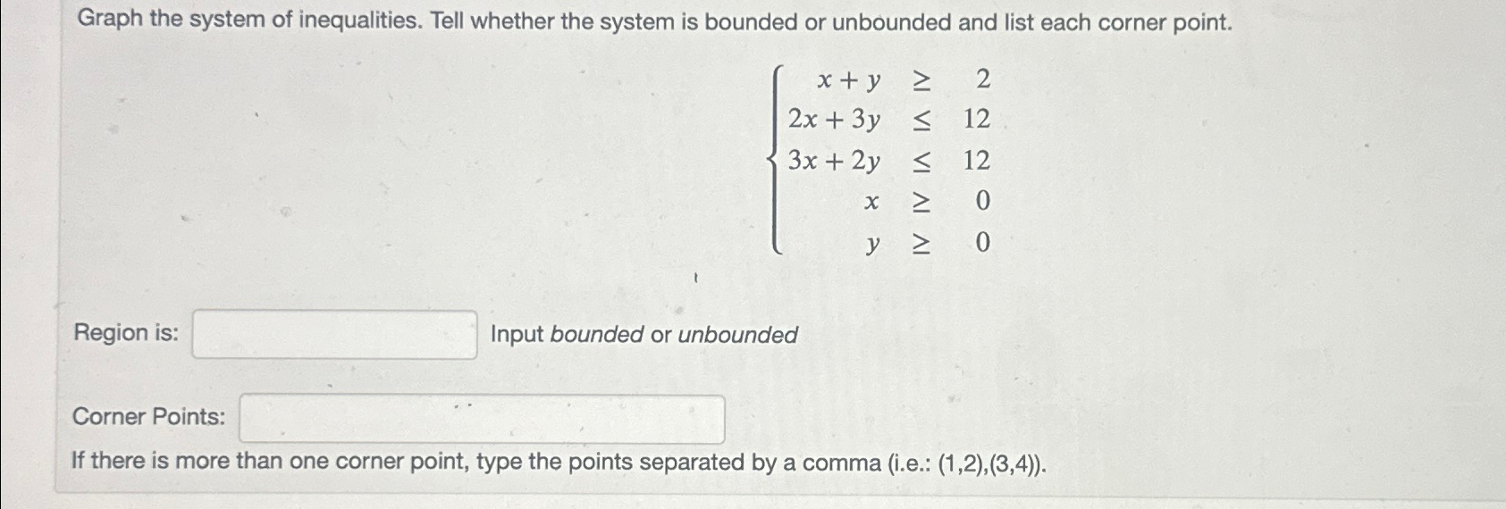 Solved Graph the system of inequalities. Tell whether the | Chegg.com