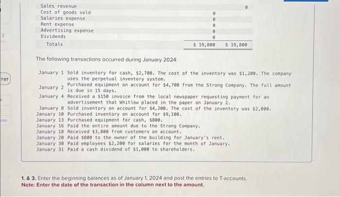 Solved enter the beginning balances as of January 1, 2024, | Chegg.com