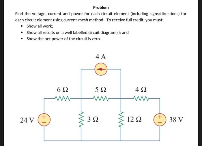 Problem Find the voltage, current and power for each | Chegg.com