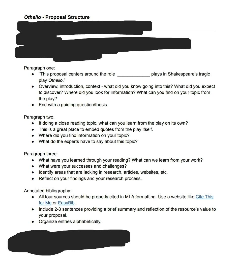 Solved Othello - ﻿Proposal Structure topic - ﻿masculinity | Chegg.com