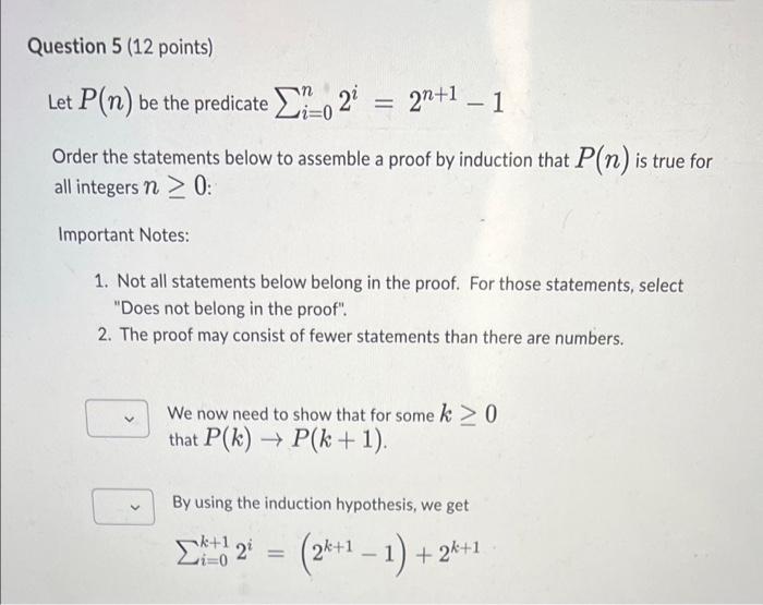 Solved Question 5 (12 points) - Let P(n) be the predicate | Chegg.com