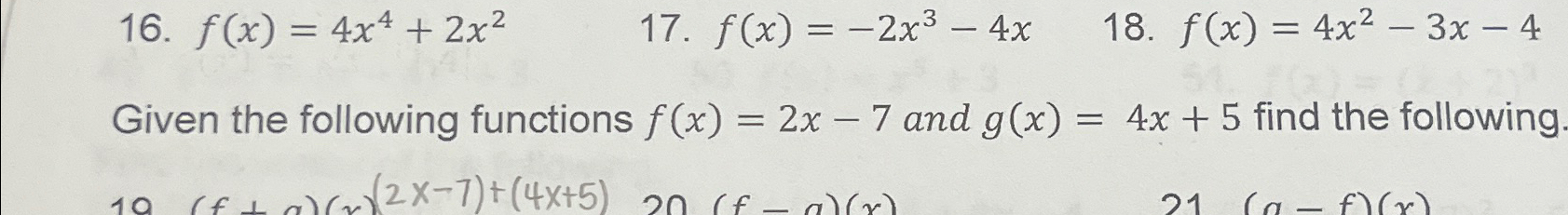 Solved Given the following functions f(x)=2x-7 ﻿and | Chegg.com