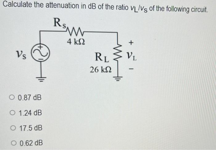 Solved Calculate the attenuation in dB of the ratio vL/vS of | Chegg.com