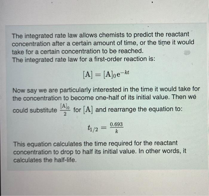 Solved The integrated rate law allows chemists to predict | Chegg.com