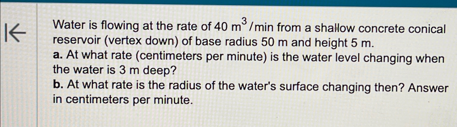 Solved Water is flowing at the rate of 40m3min ﻿from a | Chegg.com