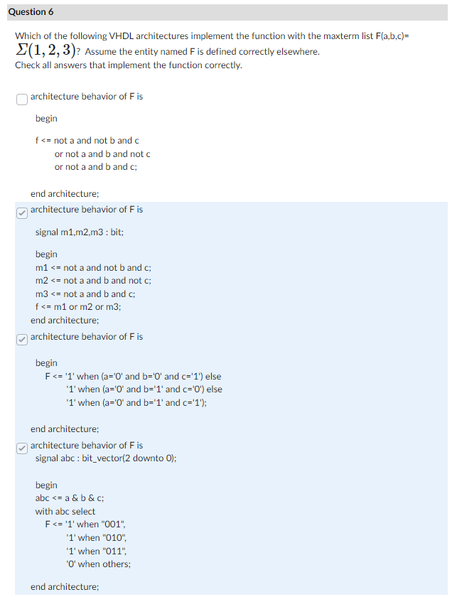Solved Question 6which Of The Following Vhdl Architectures