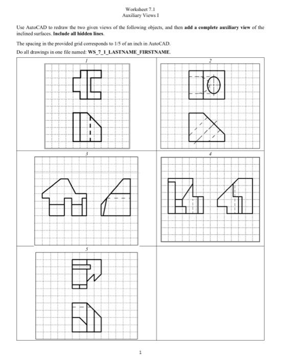 Solved Worksheet 7.1 Auxiliary Views Use AutoCAD to redraw | Chegg.com