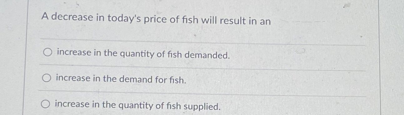 Solved A decrease in today's price of fish will result in | Chegg.com