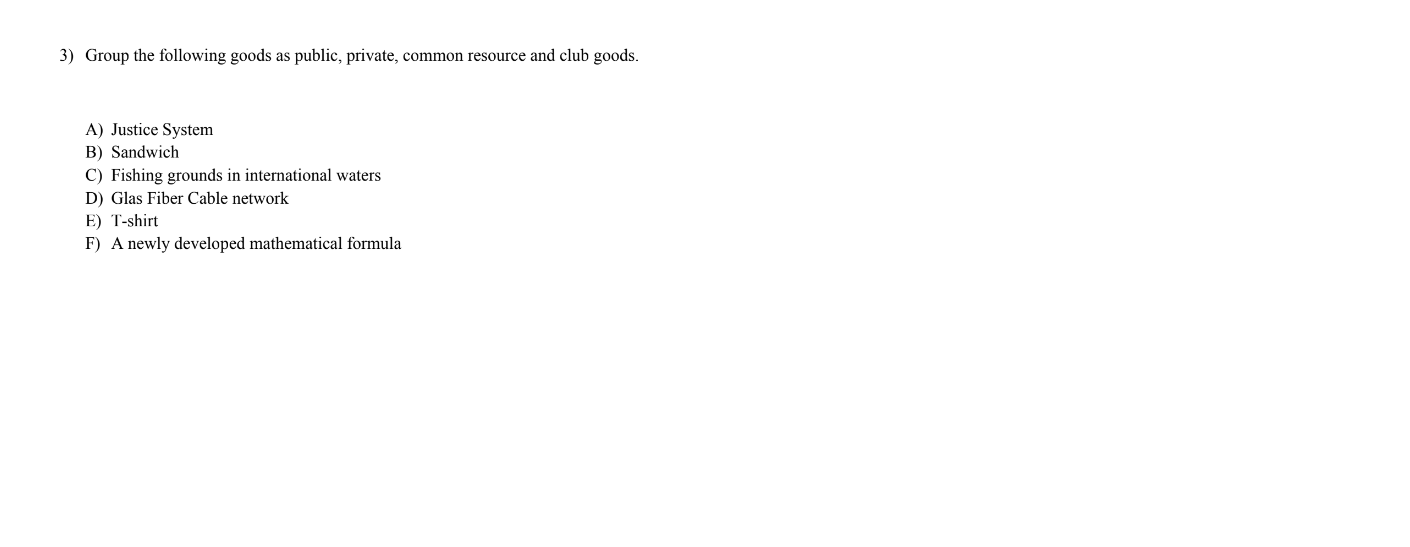 Solved Group the following goods as public, private, common | Chegg.com