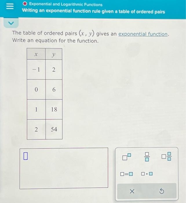 Solved The table of ordered pairs (x,y) gives an exponential | Chegg.com