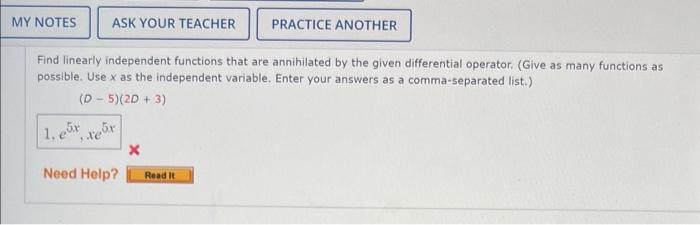 Solved Find linearly independent functions that are | Chegg.com
