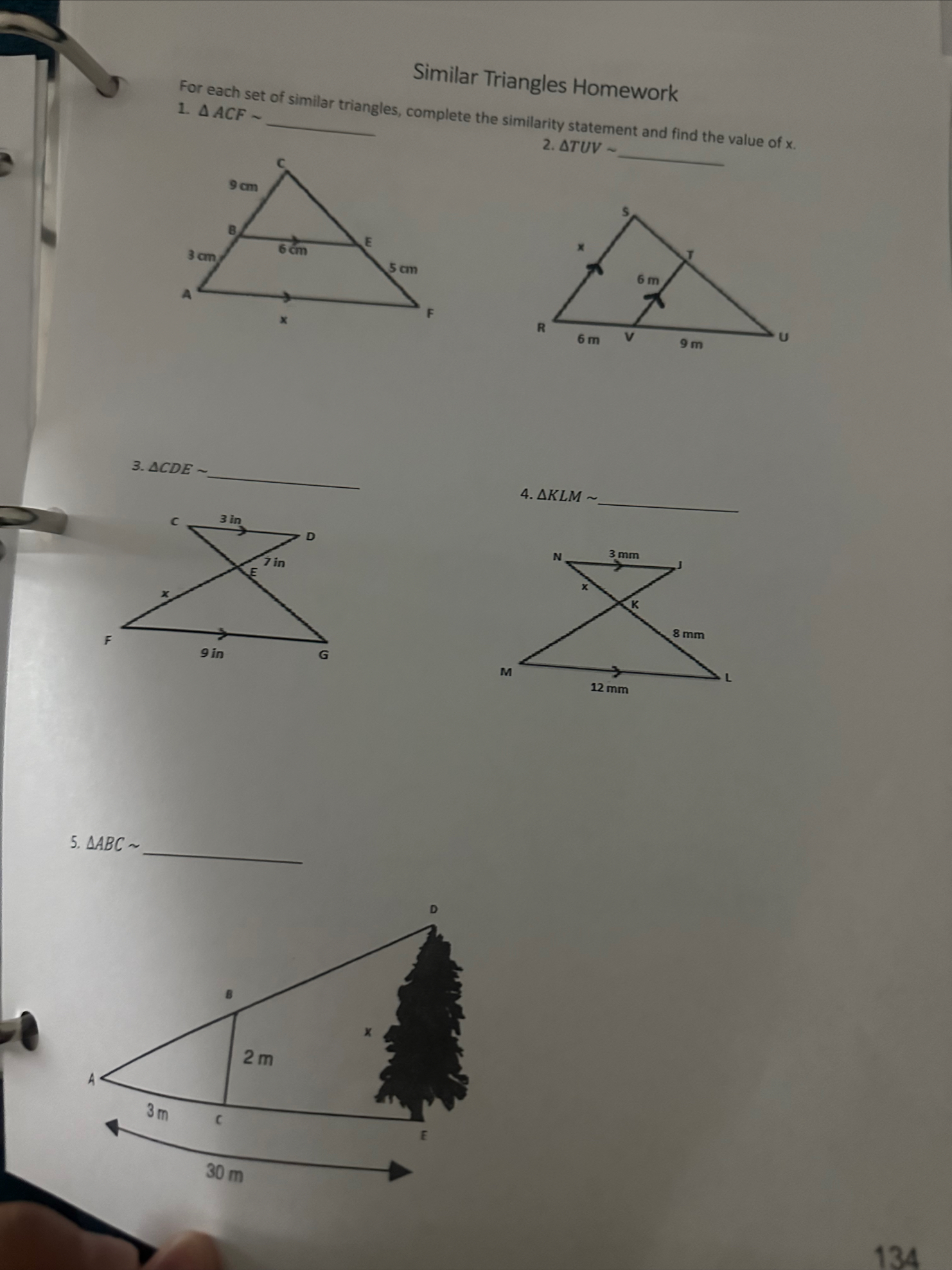 Solved Similar Triangles HomeworkFor each set of similar | Chegg.com