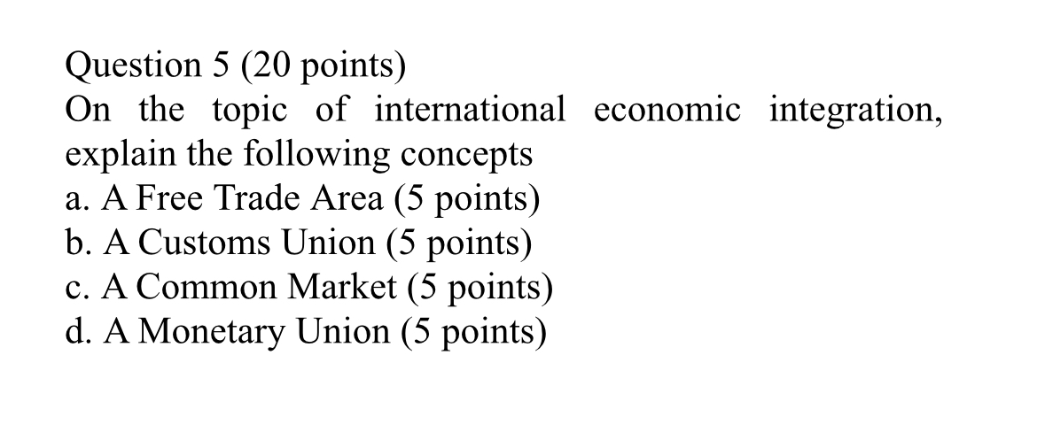 Solved Question 5 (20 ﻿points)On the topic of international | Chegg.com