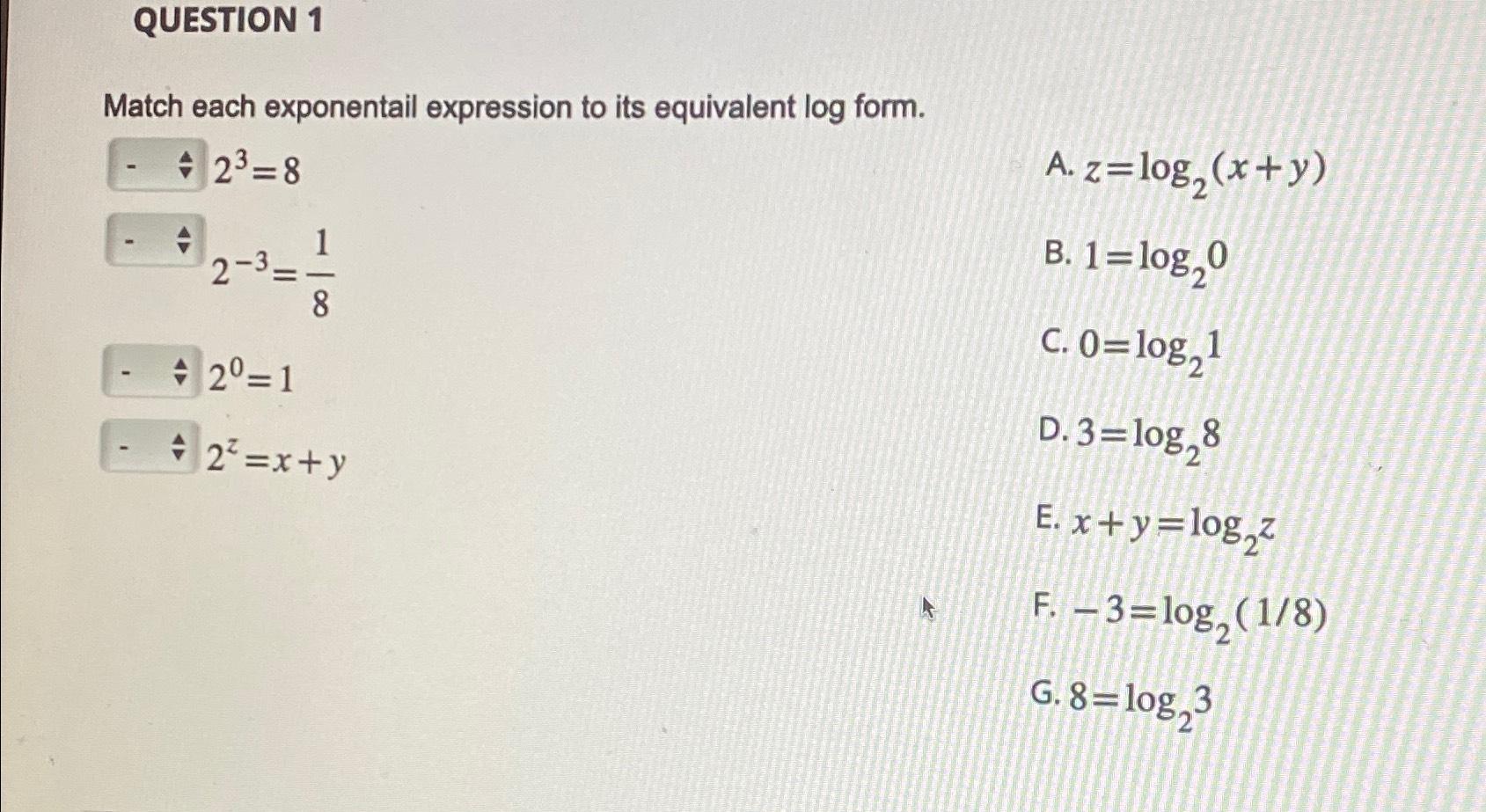Solved QUESTION 1Match each exponentail expression to its | Chegg.com