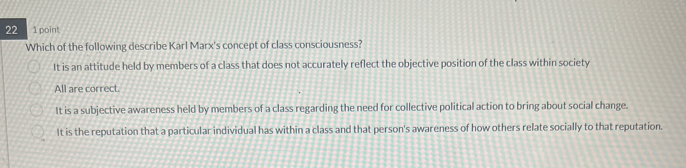 Solved 1 ﻿pointWhich of the following describe Karl Marx's | Chegg.com