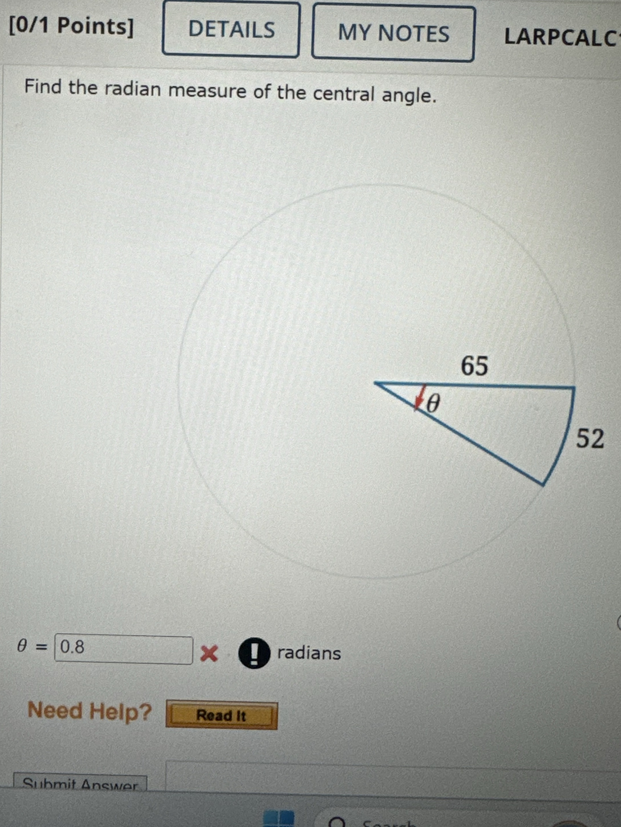Solved Find the radian measure of the central angle.θ= | Chegg.com