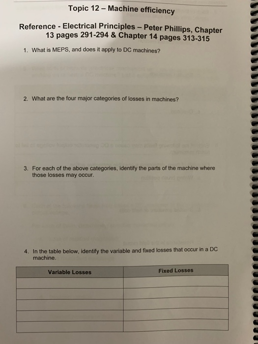Solved Topic 12 - Machine efficiency Reference - Electrical | Chegg.com