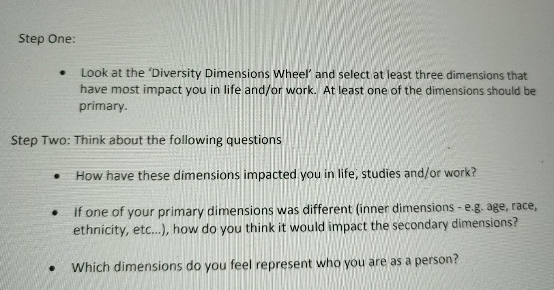 - Look at the 'Diversity Dimensions Wheel' and select | Chegg.com