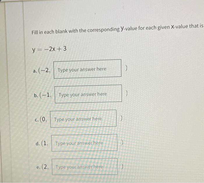 Solved Fill in each blank with the corresponding Y-value for | Chegg.com