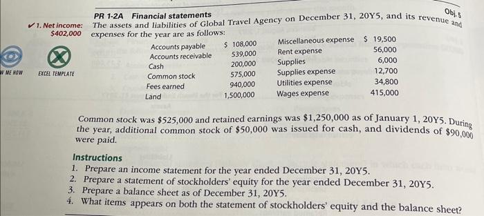 Solved PR 1-2A Financial statements 1. Net income: The | Chegg.com
