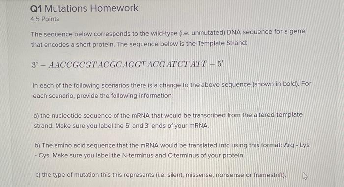 Solved Q1 Mutations Homework 4.5 Points The sequence below | Chegg.com