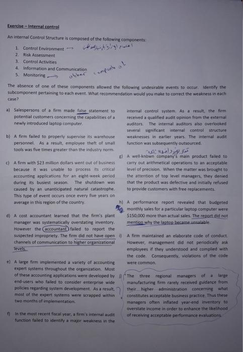 Solved Exercise - Internalcontrol An internal Control | Chegg.com