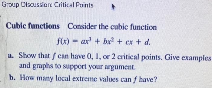 Solved Group Discussion: Critical Points Cubic functions | Chegg.com