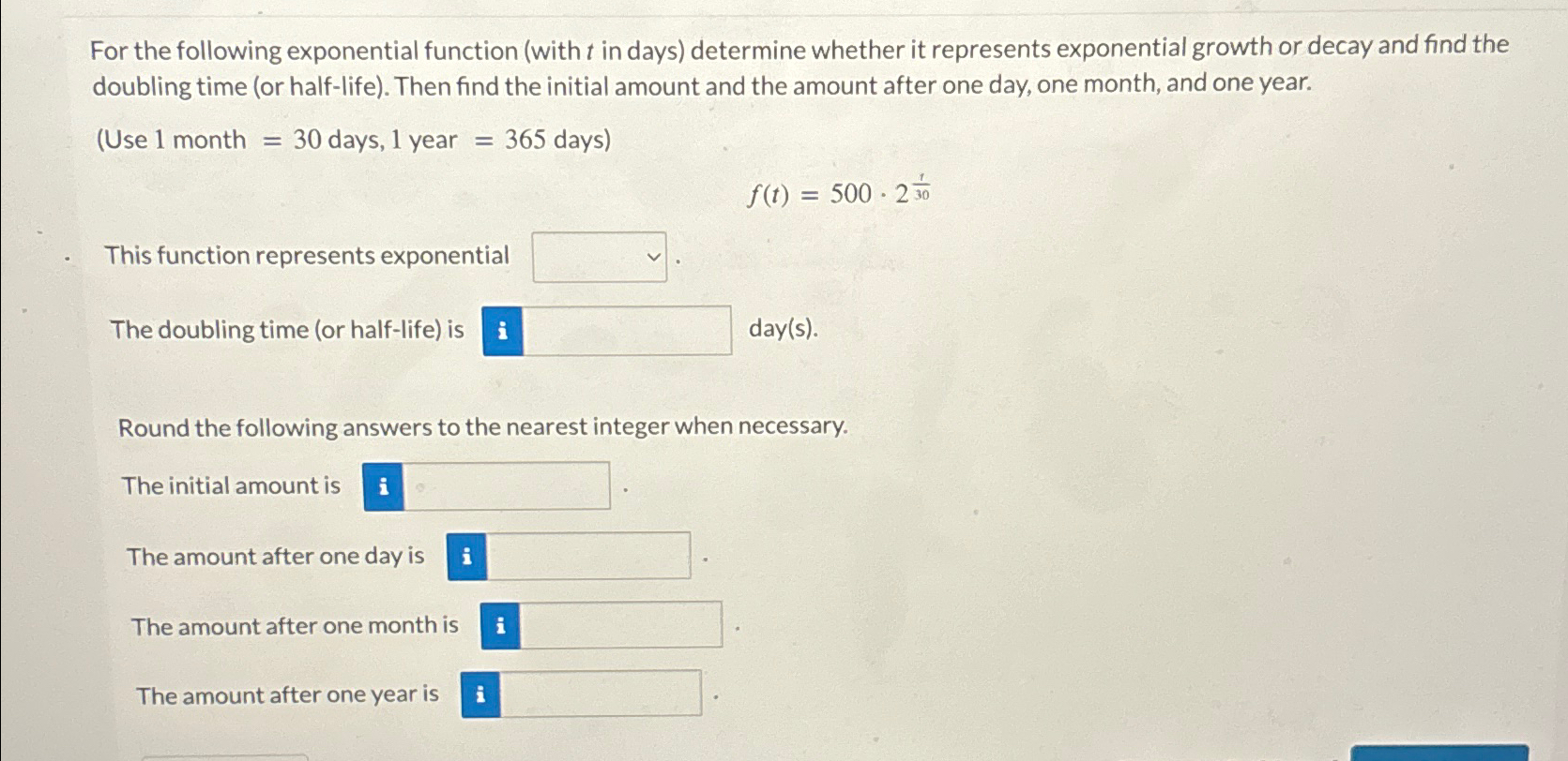 Solved For the following exponential function (with t ﻿in | Chegg.com