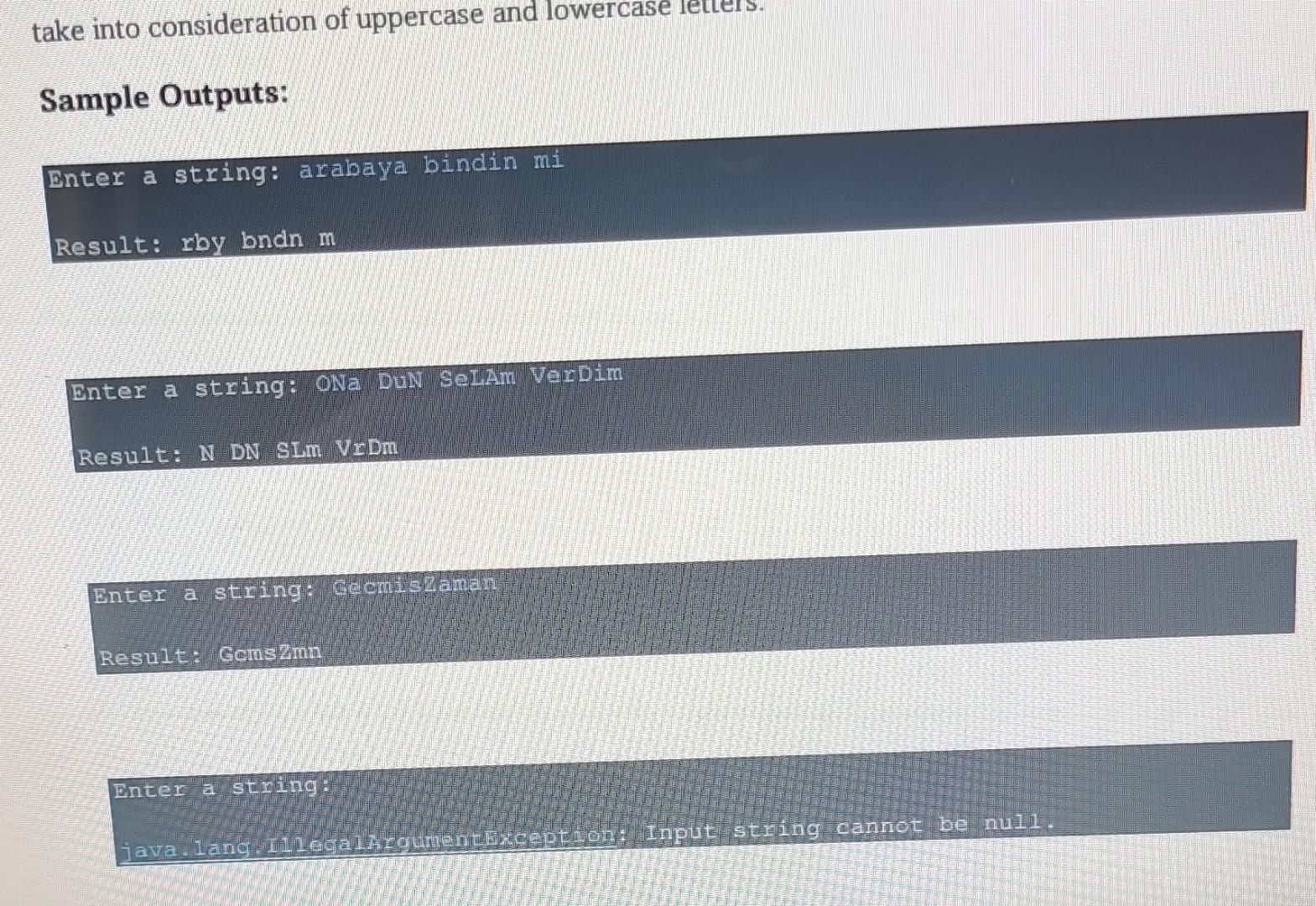 Solved take into consideration of uppercase and lowercase | Chegg.com