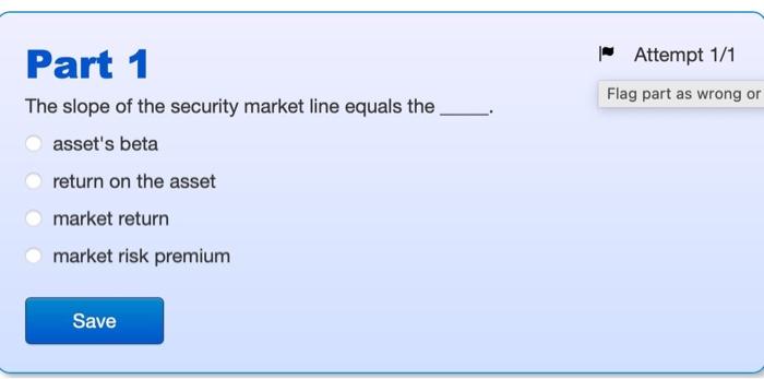 Solved Attempt 1/1 The slope of the security market line | Chegg.com