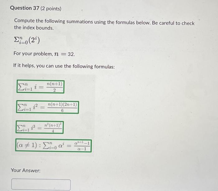 Solved Compute the following summations using the formulas | Chegg.com Solved Compute the following summations using the formulas | Chegg.com