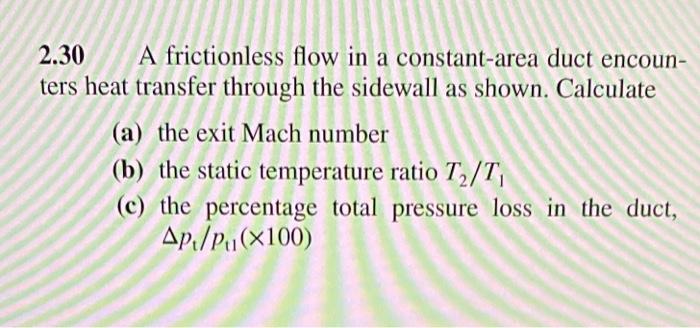 Solved 2.30 A frictionless flow in a constant-area duct | Chegg.com