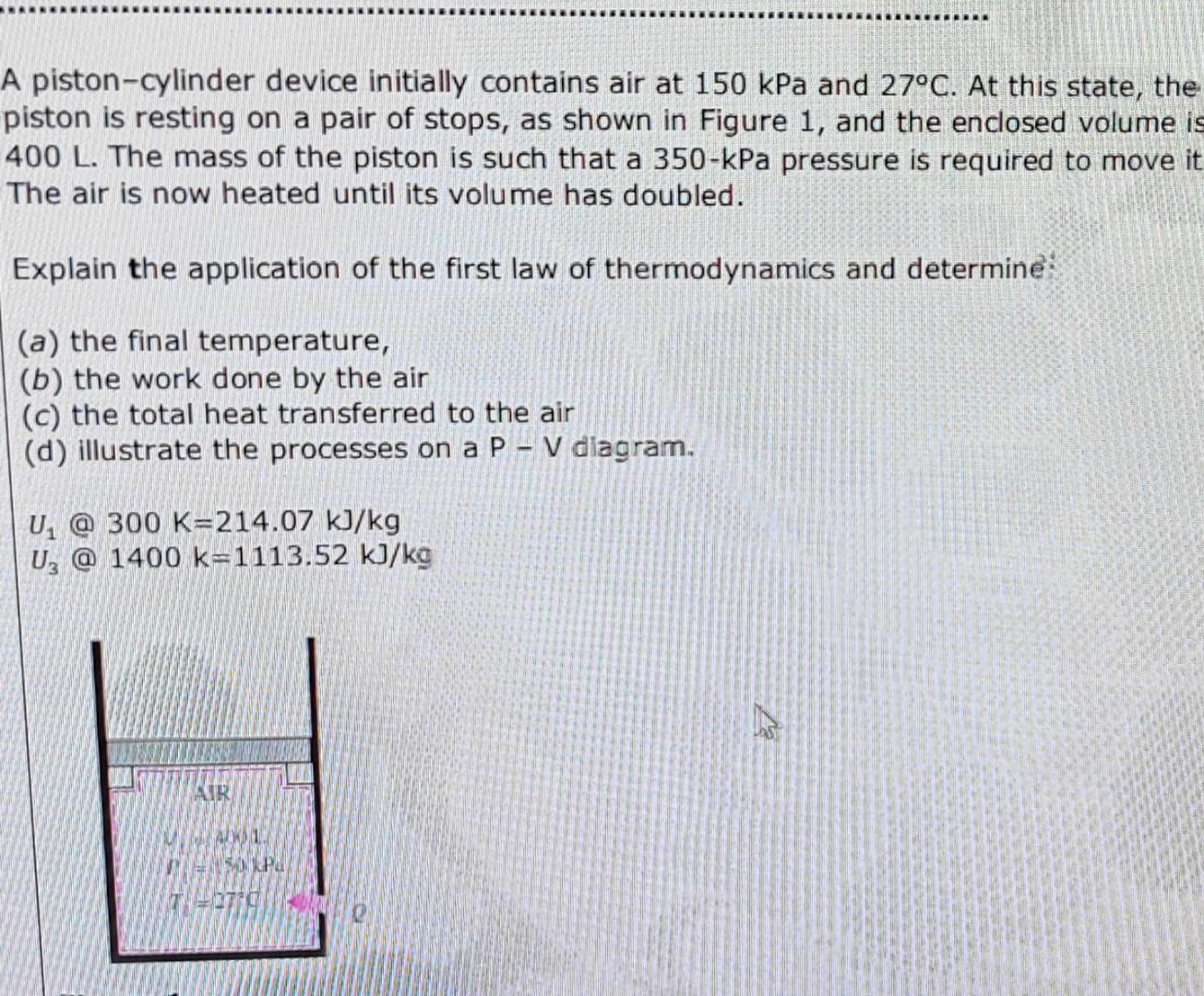 Solved A piston-cylinder device initially contains air at | Chegg.com