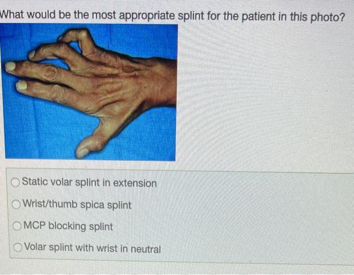 Solved What would be the most appropriate splint for the | Chegg.com