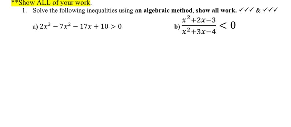 Solved **Show ALL of your work.Solve the following | Chegg.com
