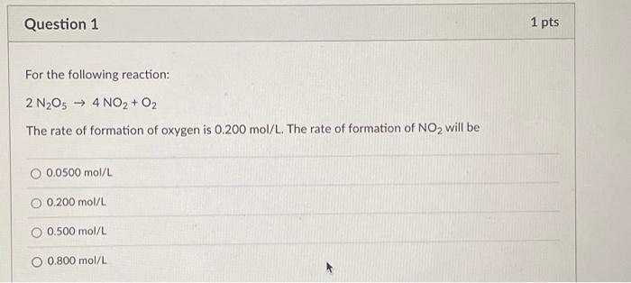 Solved Question 1 For the following reaction: 2 N2O5 4 NO2 + | Chegg.com