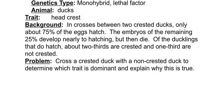 Solved Genetics type: Monohybrid, lethal factoranimal: | Chegg.com
