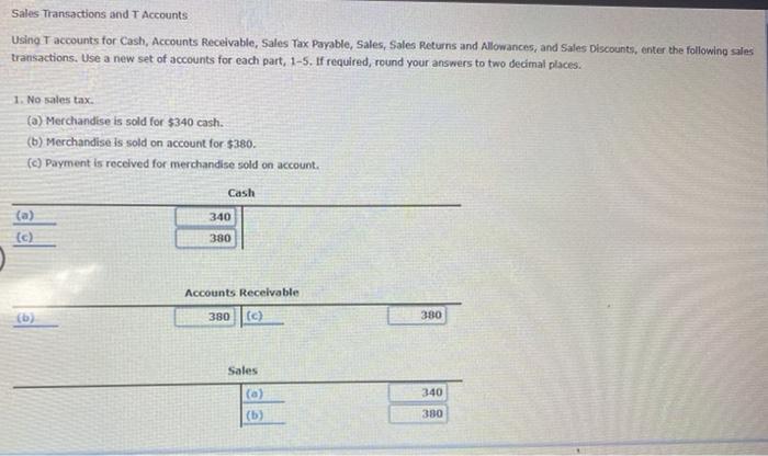 Solved Sales Transactions and T Accounts Using T accounts | Chegg.com