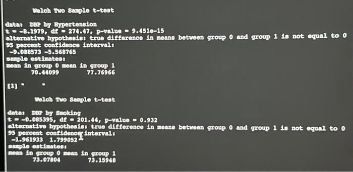 Solved Welch Two Sample t-test data: DBP by Hypertension t = | Chegg.com