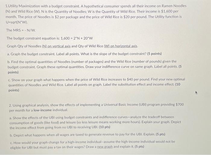 Solved 1.Utility Maximization with a budget constraint. A | Chegg.com