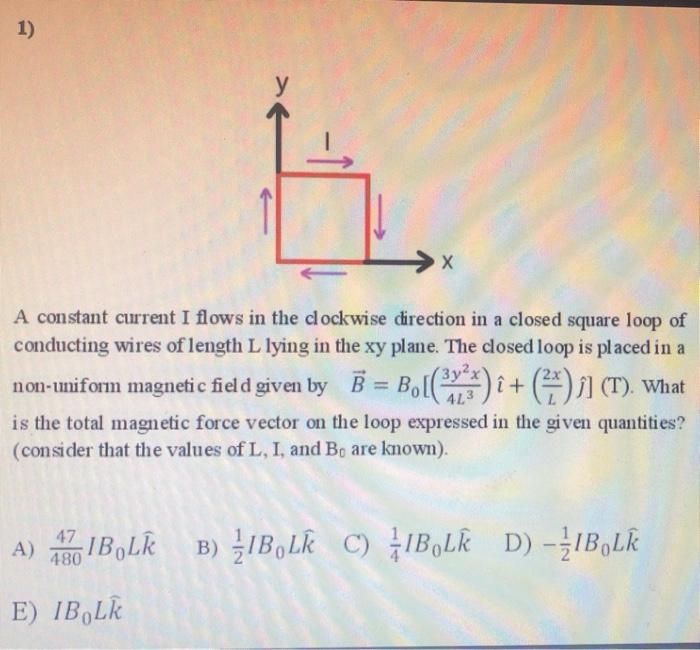 Solved 1) y Х A constant current I flows in the clockwise | Chegg.com