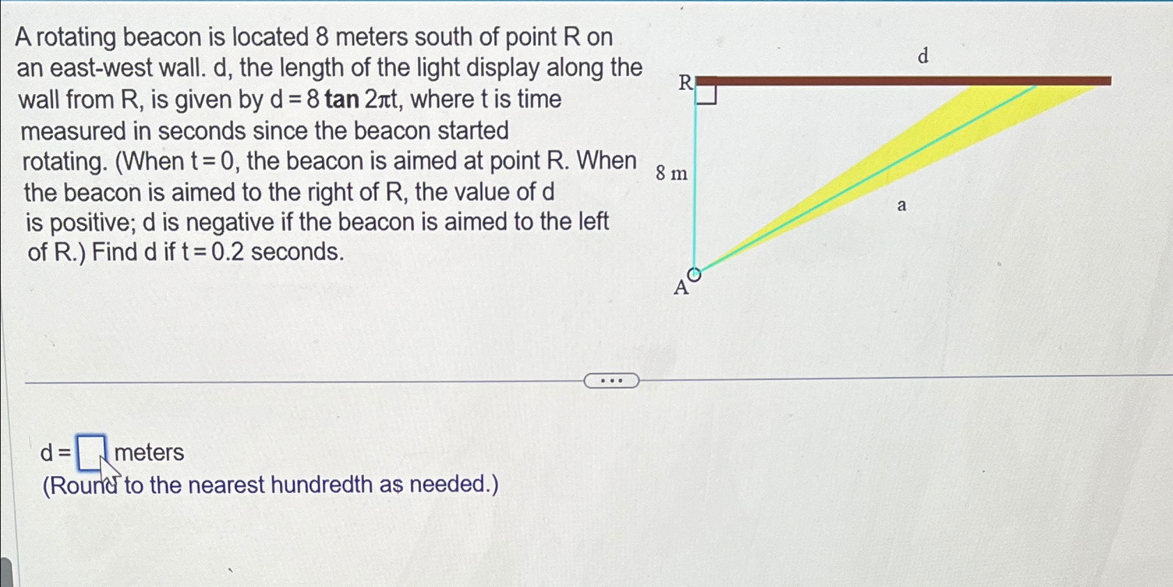 Solved A rotating beacon is located 8 ﻿meters south of point | Chegg.com